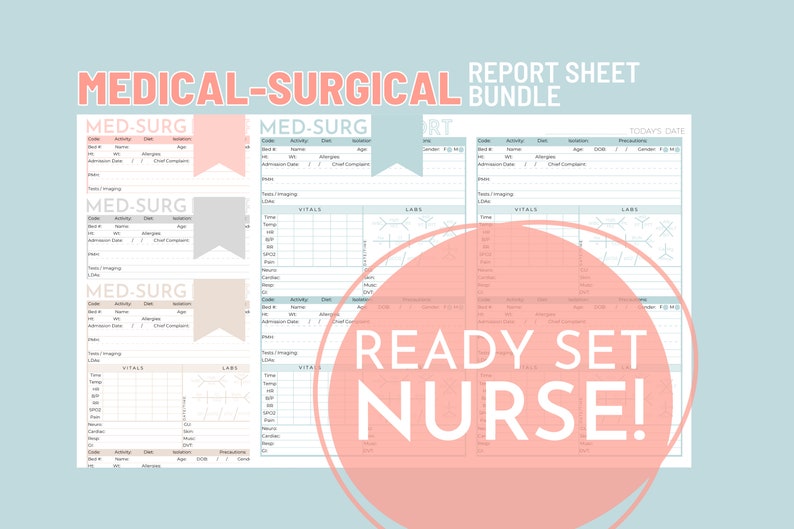 Medsurg Nurse Report Sheet Bundle, 4 Colors, Nurse Brain Sheet, RN ...