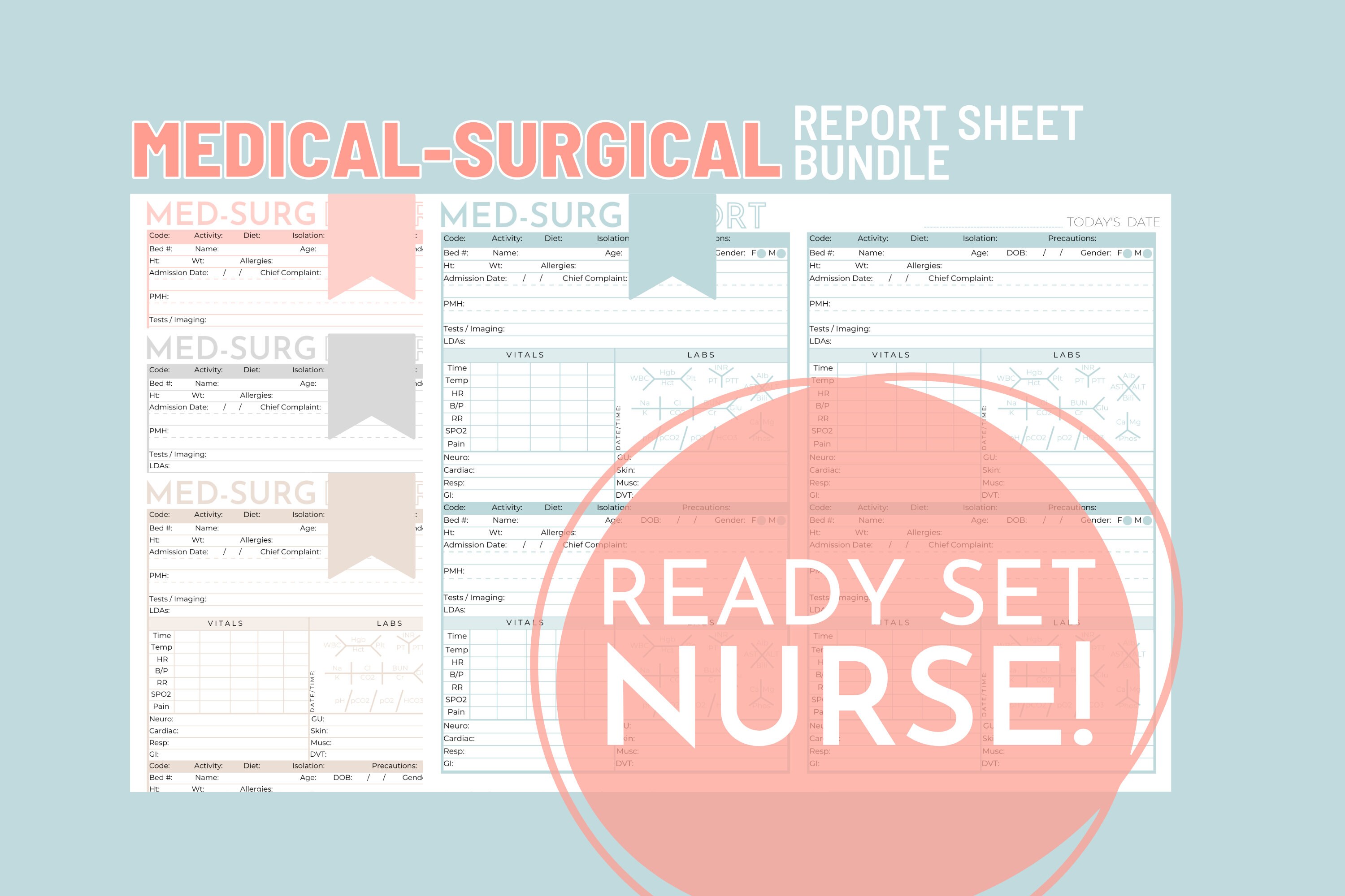 Medsurg Nurse Report Sheet Bundle, 4 Colors, Nurse Brain Sheet, RN ...