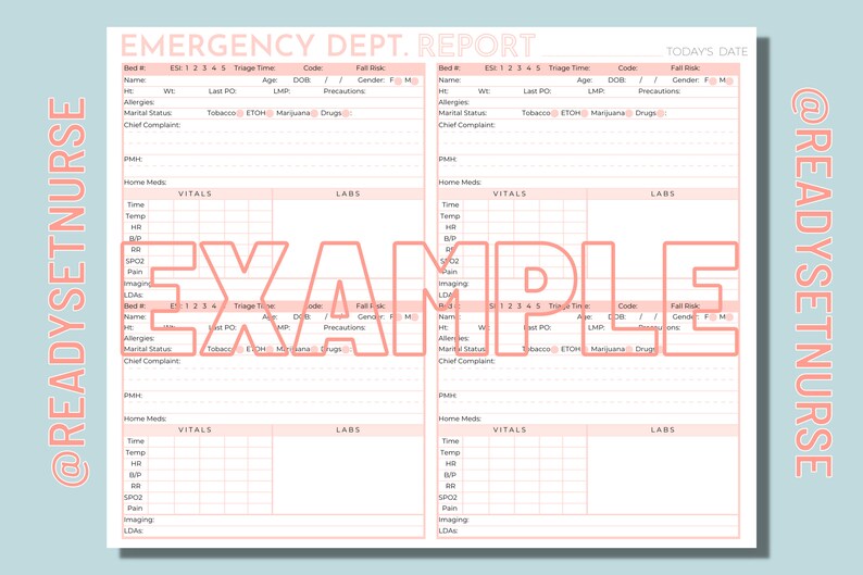 Emergency Department Nurse Report Sheet Bundle, 4 Colors, Nurse Brain ...