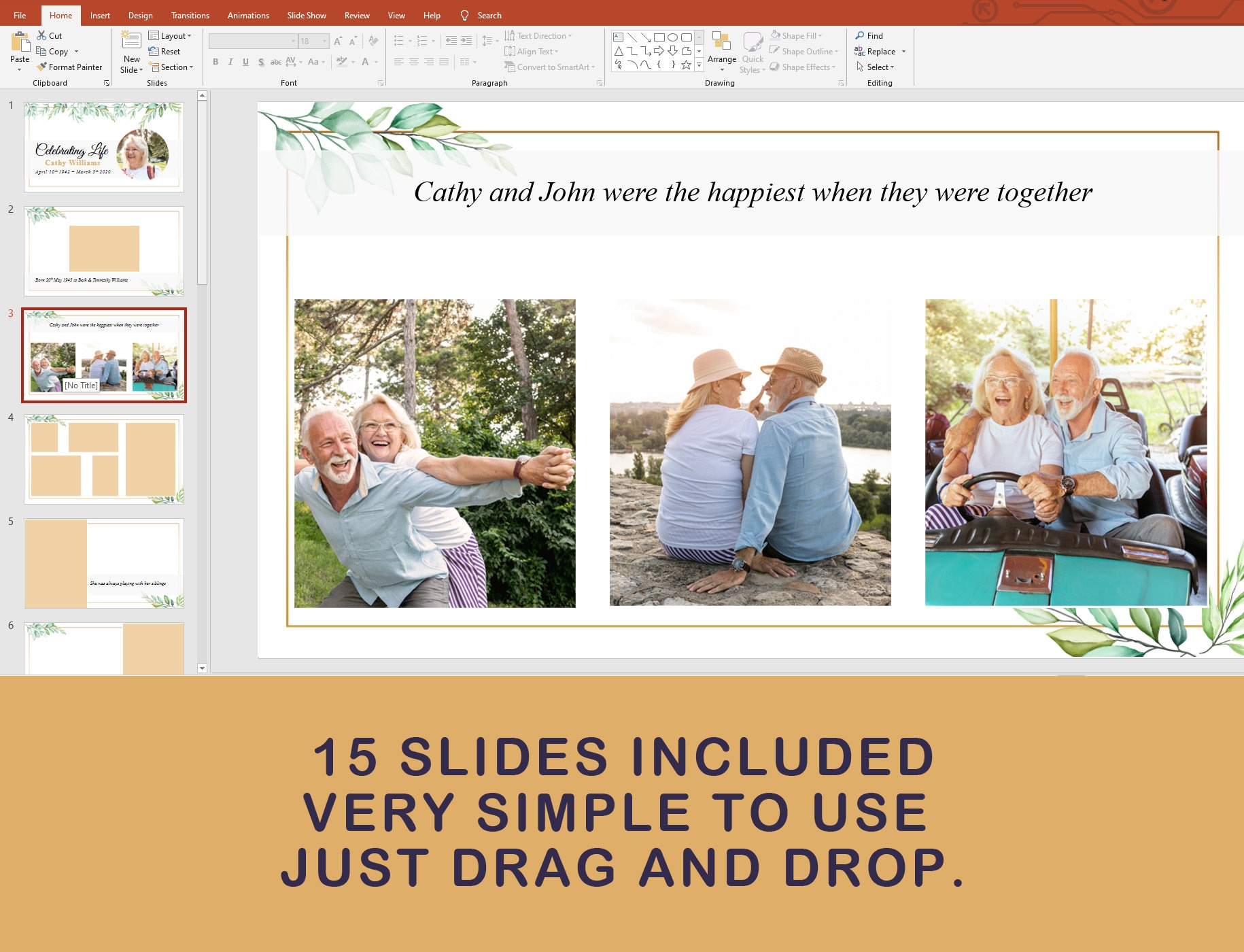 Funeral Powerpoint Template, Green Leaves Obituary (digital Download ...