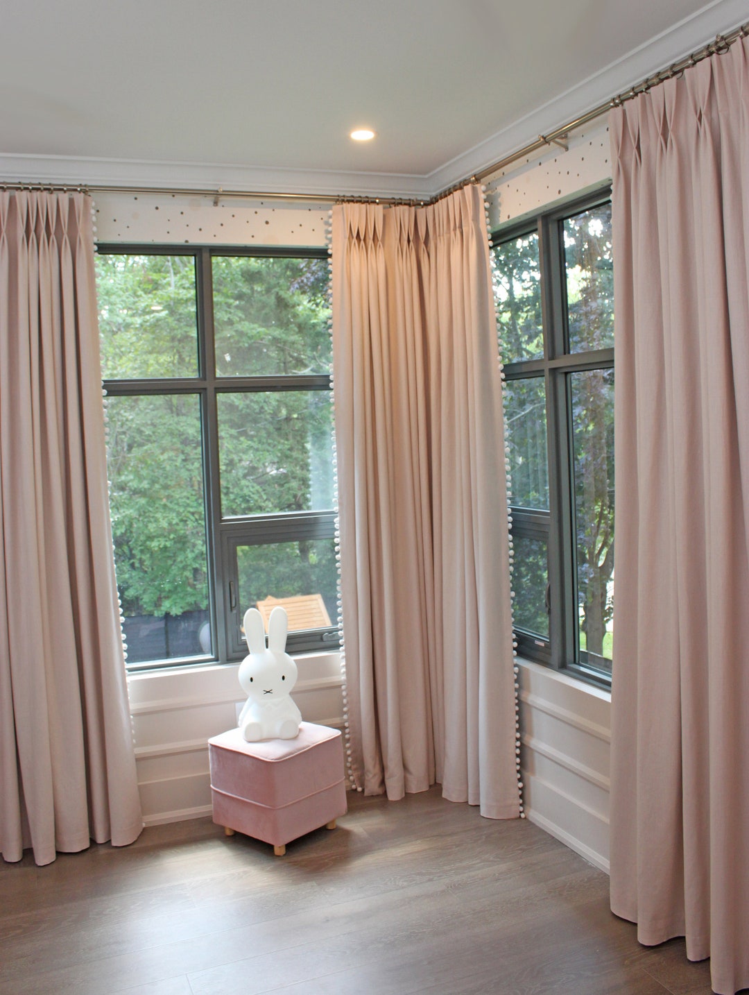 Custom Pinch Pleated Drapery, Linen Drapery Regatta, Pom Pom Trim ...