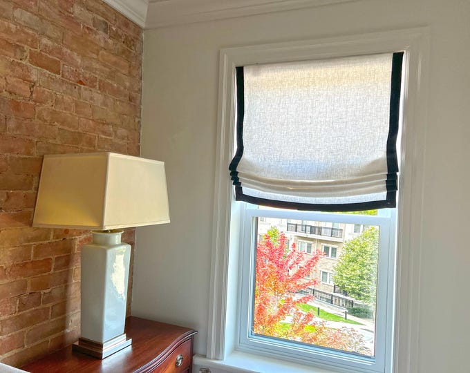 Linen Roman Shades, Sorrento Sand With Chain Mechanism, Italian 100% ...