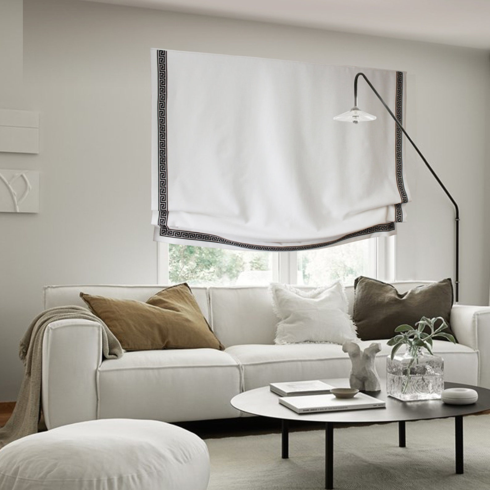 Custom Roman Shade cheval With Greek Trim, European Relaxed Roman Shade ...