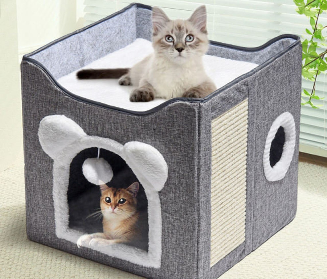 Multi Level Cat Bed | Cat Condo | Cat House With Scratcher and Toy Ball ...