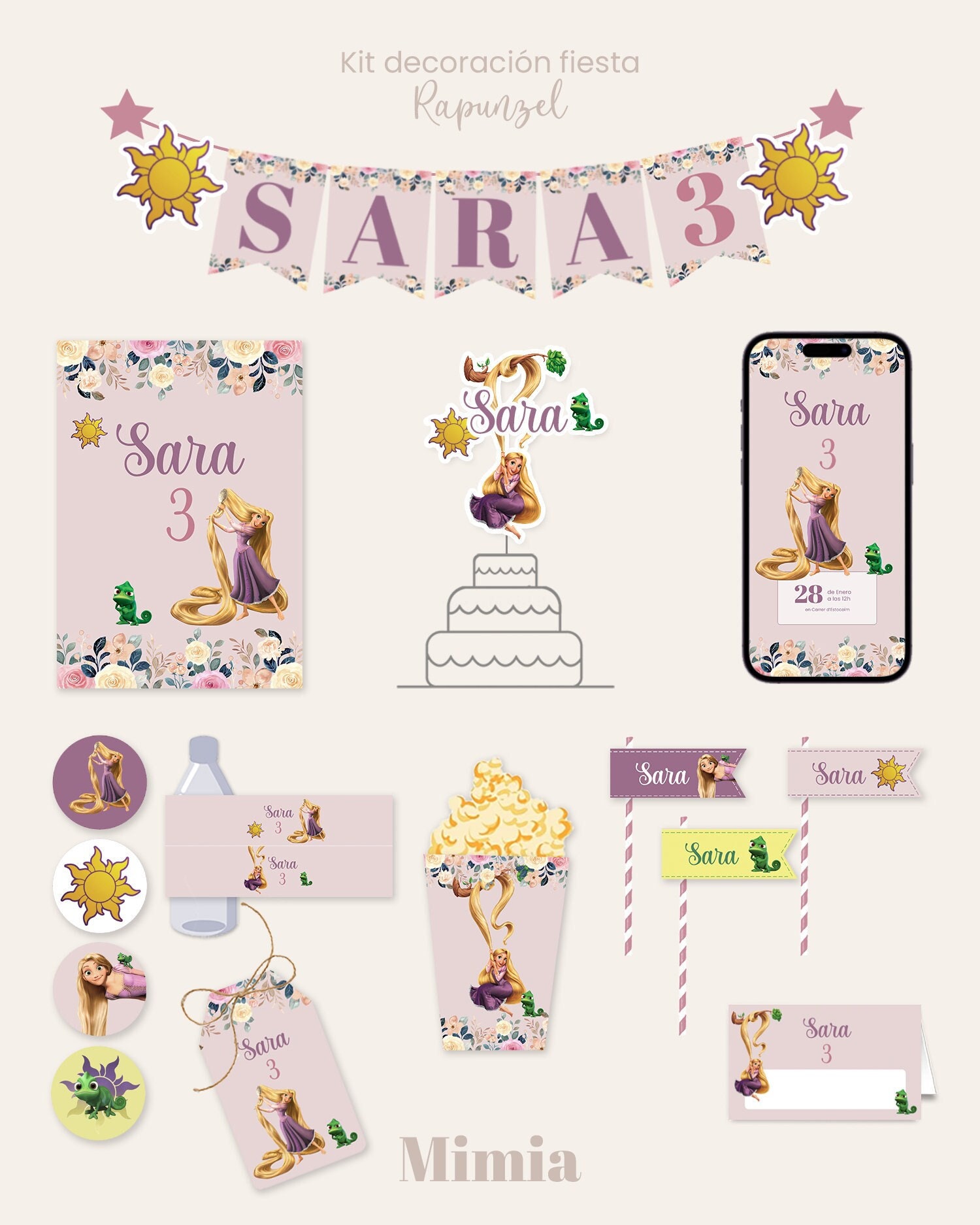 Rapunzel Party Set Printable Printable Personalized Rapunzel Party Kit ...