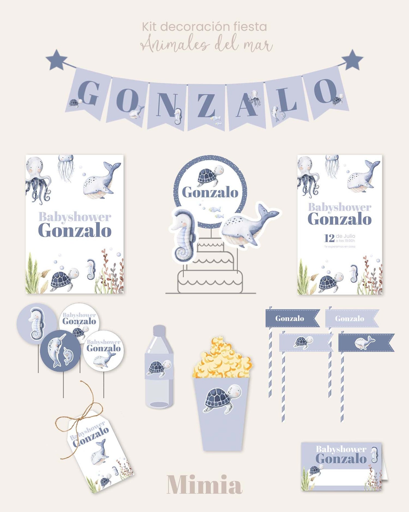 Sea Animals Party Set Printable | Printable Personalized Sea Animals ...