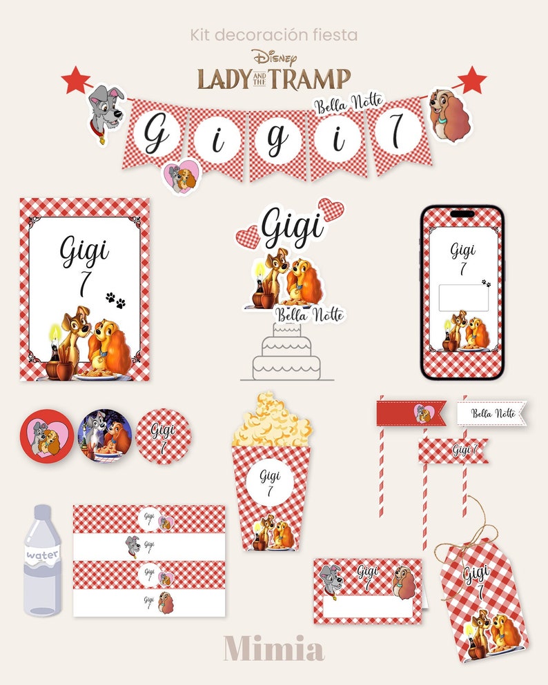Lady and the Tramp Party Set Printable Printable Personalized Lady and ...