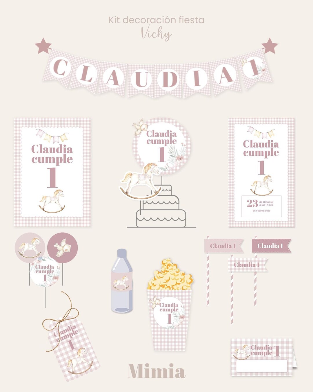 Gingham Party Set Printable Printable Personalized Gingham Party Kit - Etsy