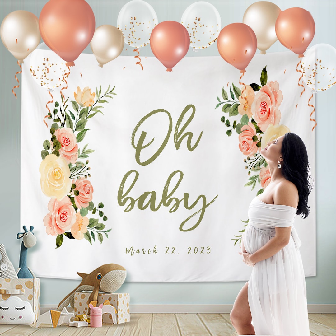 Oh Baby Backdrop Pink Floral Baby Shower Backdrops Decorations for ...