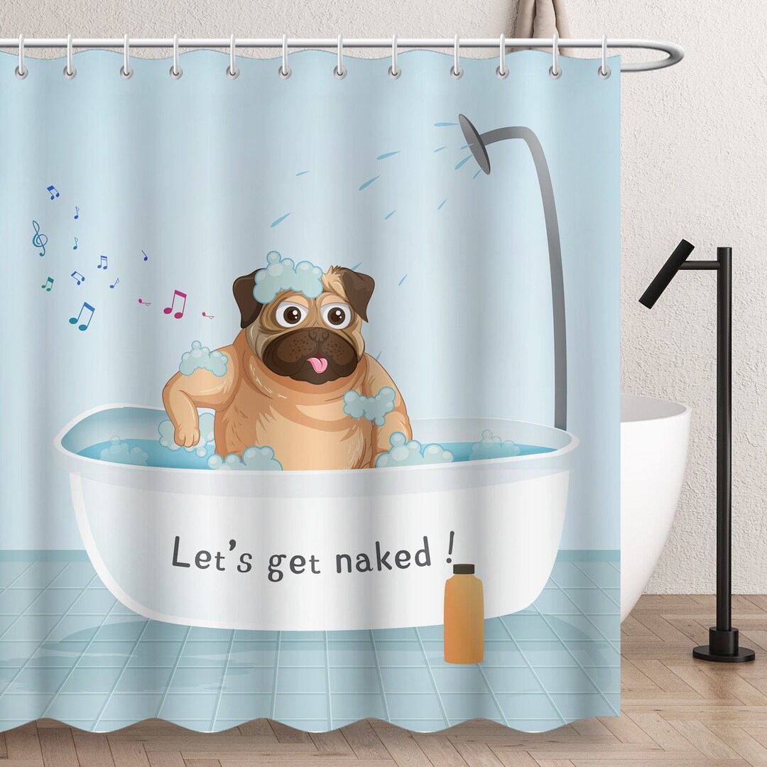 Funny English Bulldog Shower Curtain,cute Dog Bathing in Bathtub ...