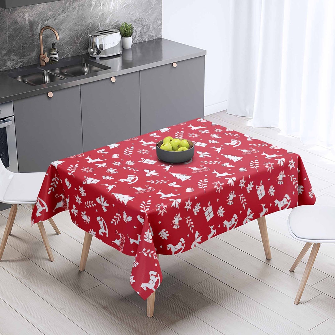 Christmas Tablecloth,christmas Theme Printed Festive Table Cloth,fabric ...