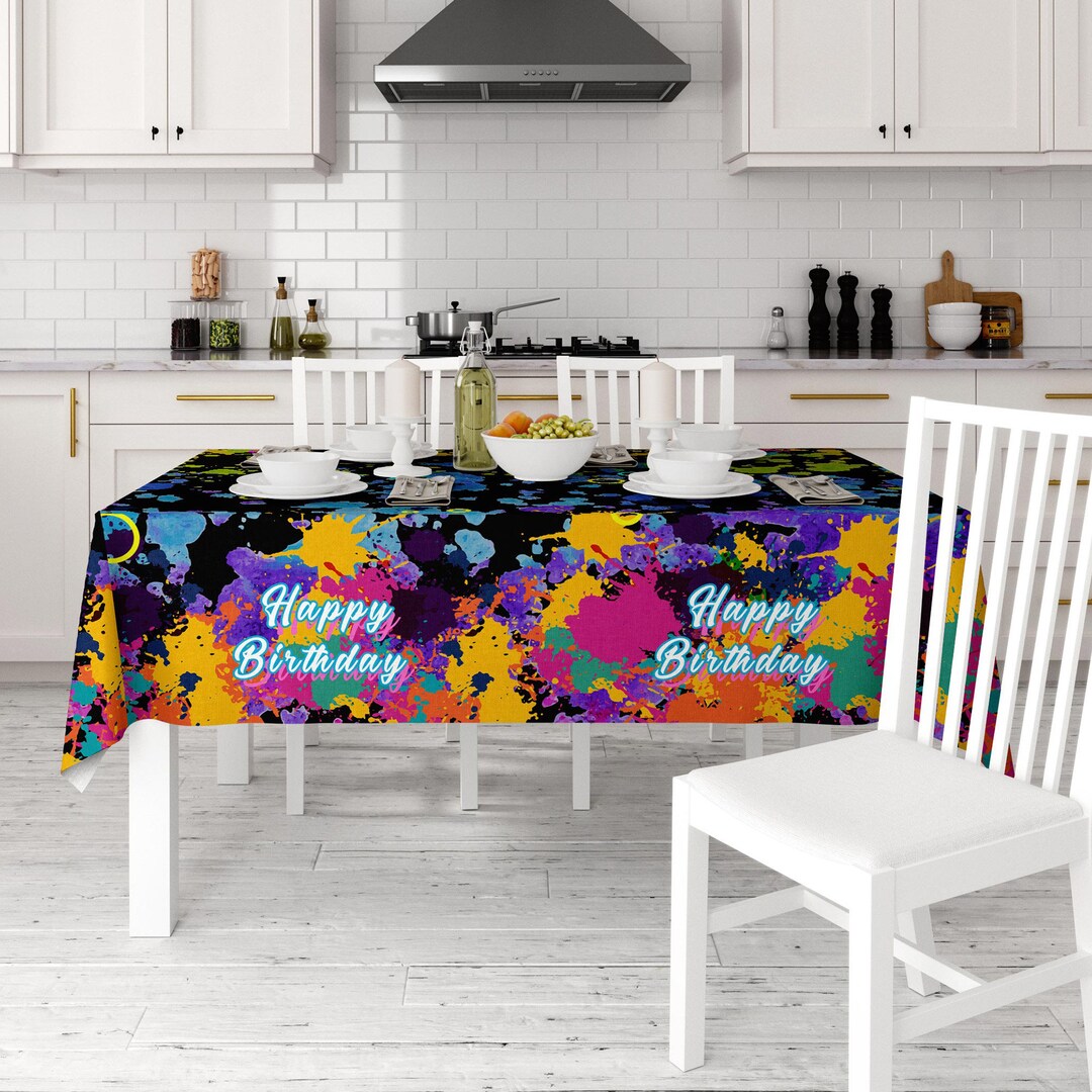 Happy Birthday Tablecloth,paint Splatter Art Party Tablecloth,washable ...