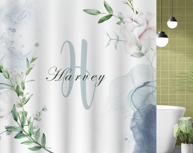 Custom Monogrammed Shower Curtain With Name,elegant Botanical Bathroom ...