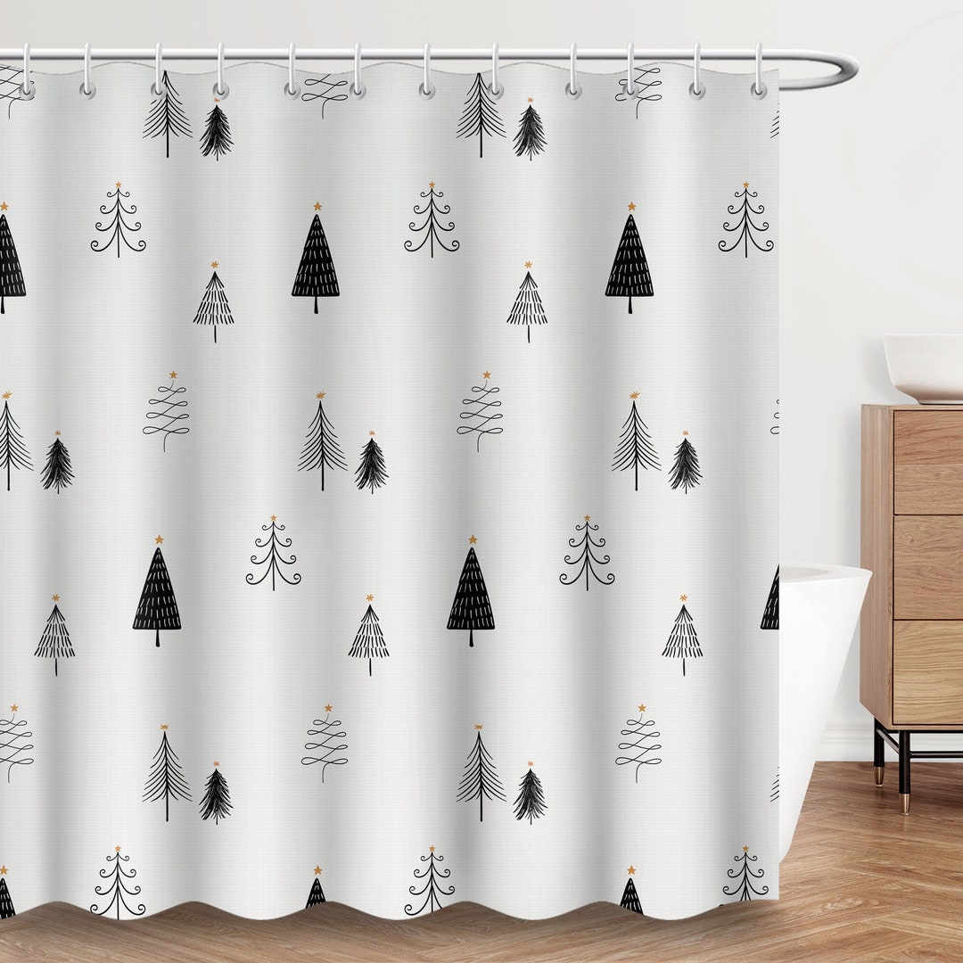 Christmas Tree Shower Curtain,minimalist Holiday Bath Curtain,white and ...