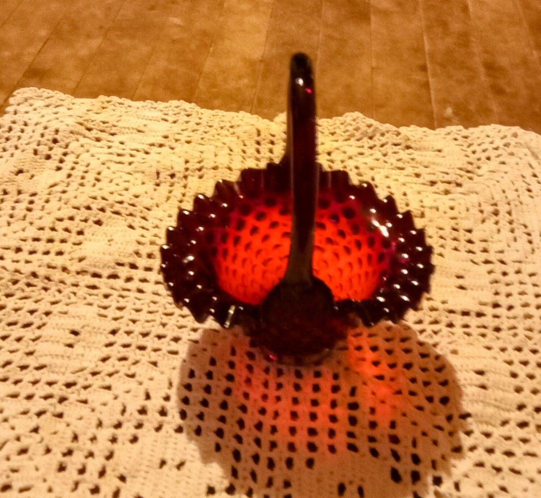 Fenton Ruby Red Basket With Ruffled Edge and Hobnail Pattern. - Etsy