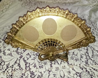 Antique Ornate Traditional Vintage Chinese Brass Gold Fan Shaped ...