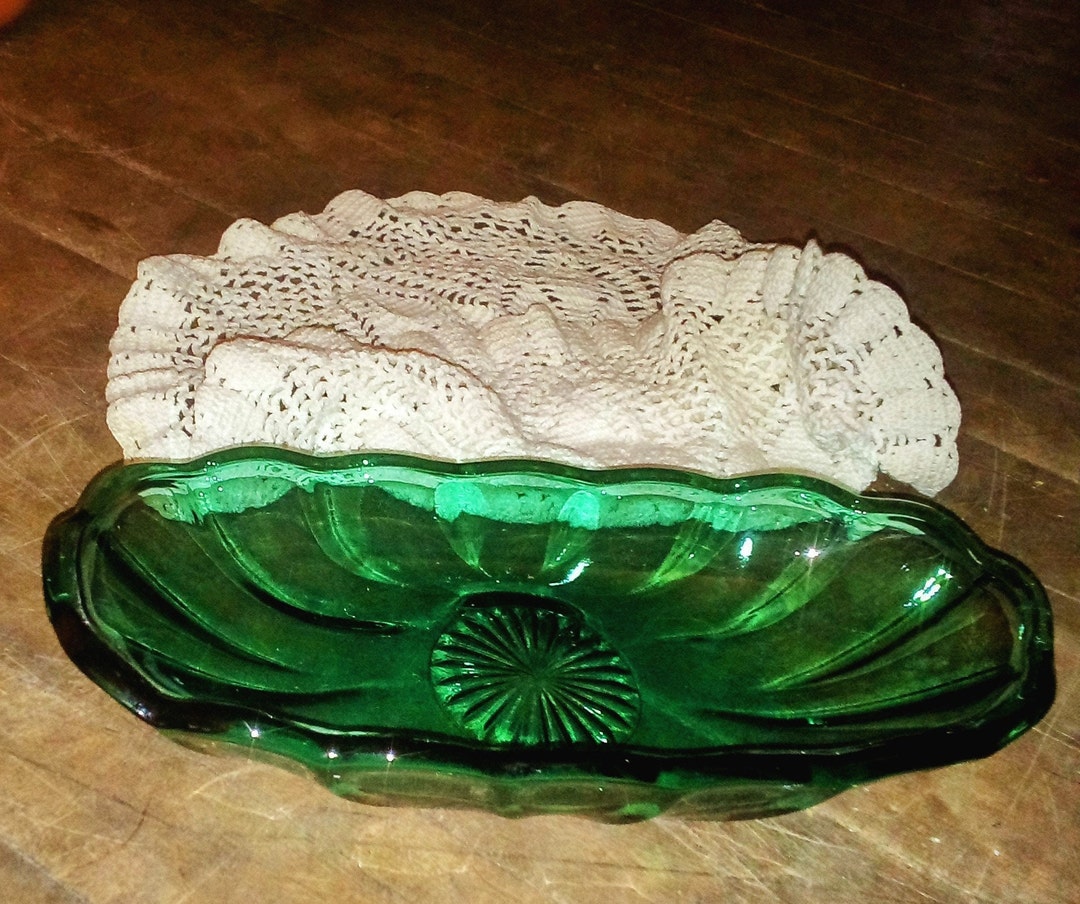 Vintage Green Oblong Candy Dish With Scalloped Edge - Etsy