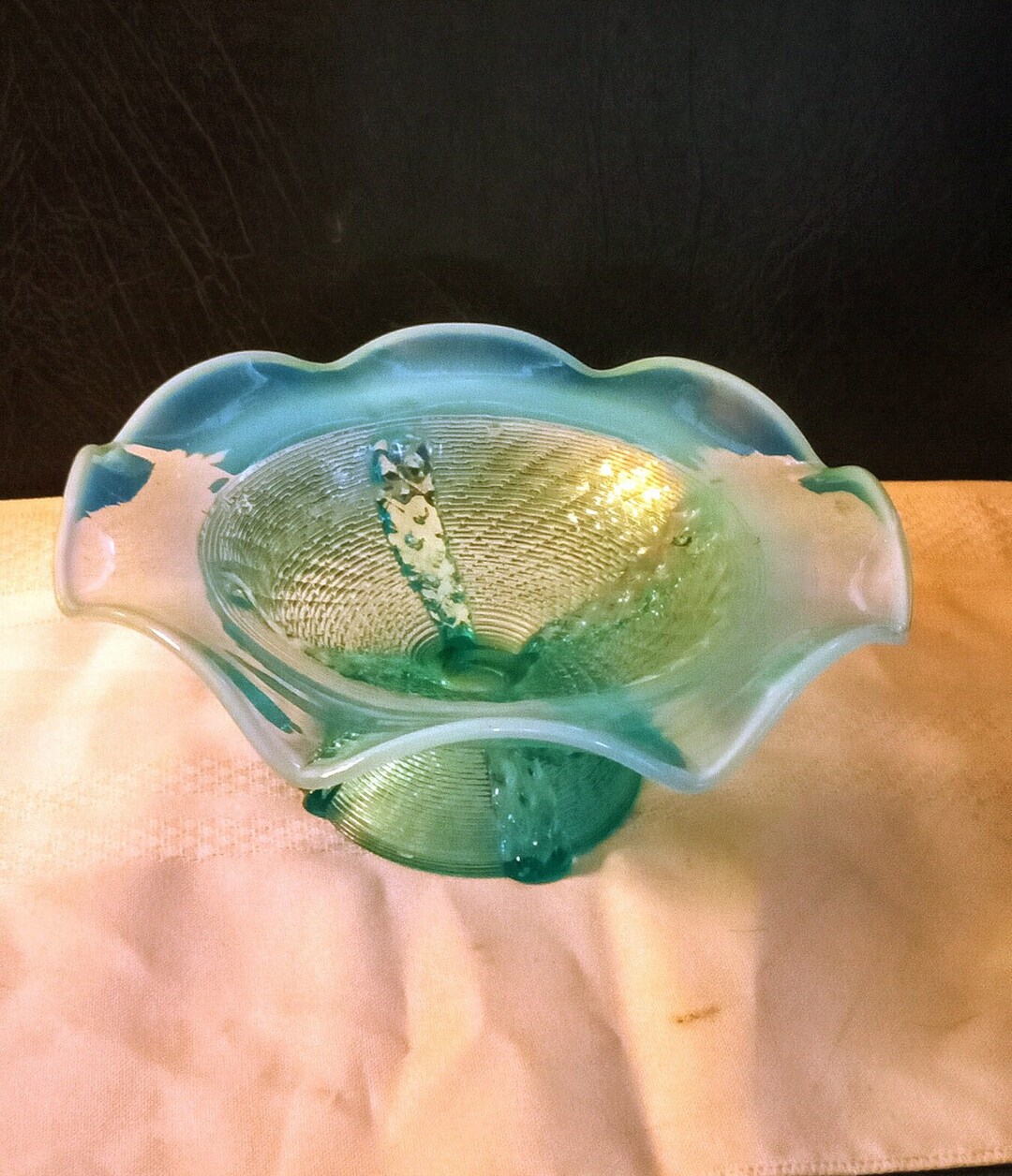 Antique Button Panel Compote-blue Opalescent - Etsy
