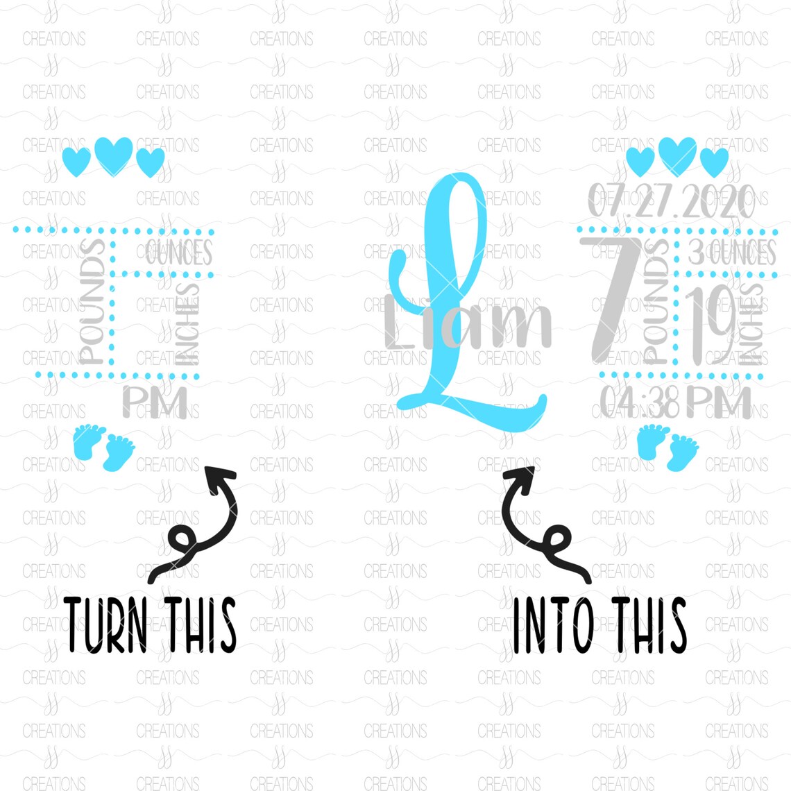 Birth Stat Elephant SVG Birth Announcement SVG Birth Stats - Etsy