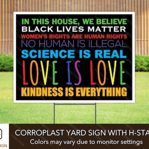 In This House We Believe Black Lives Matter Yard Sign With Stake Civil ...