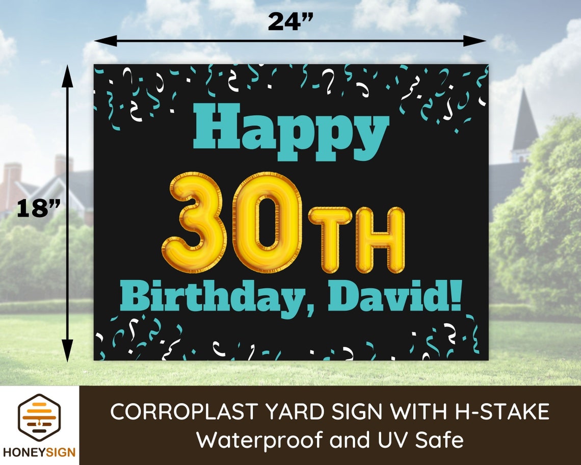 30th Birthday Decorations Yard Sign, Personalized 30th Birthday Party ...