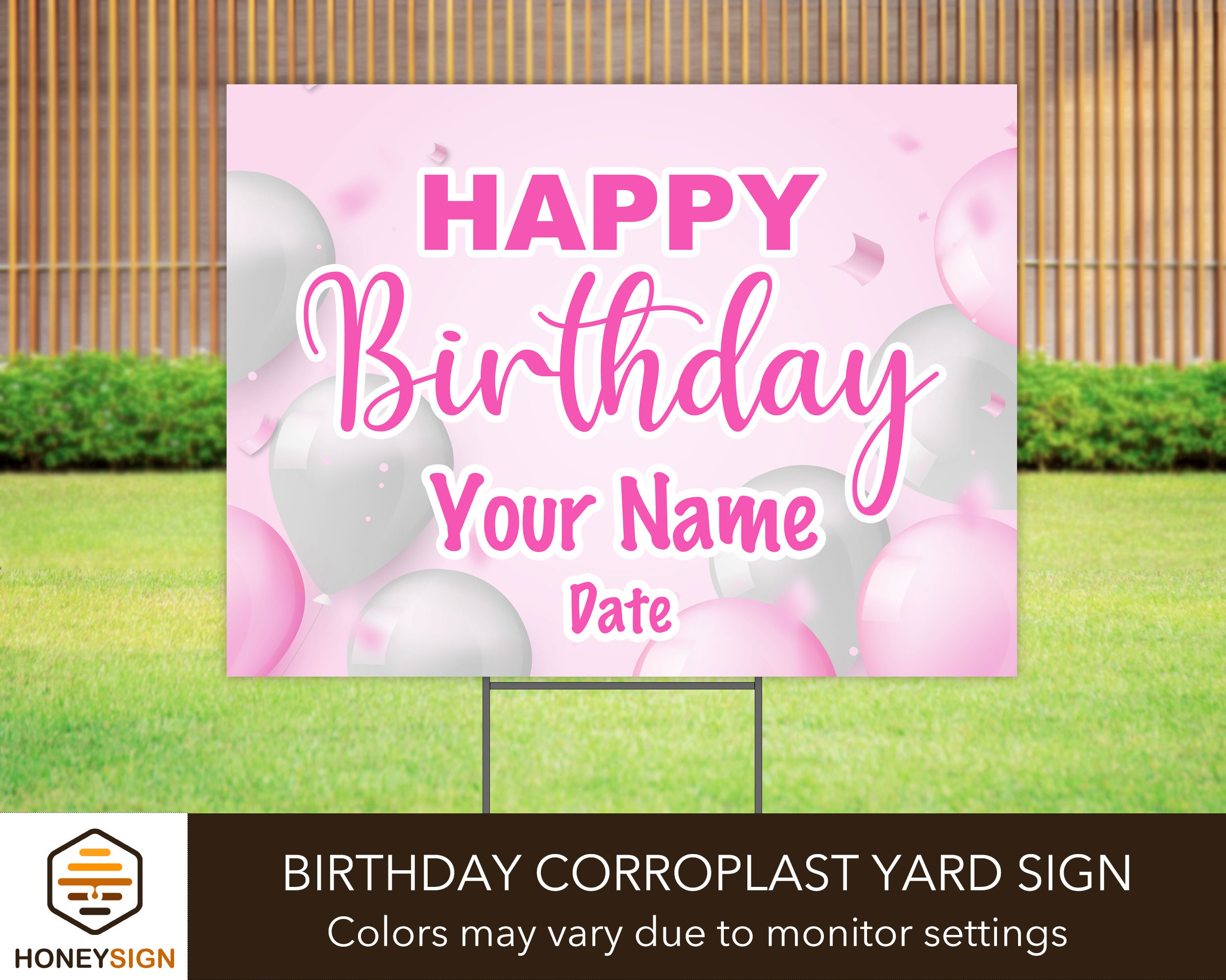 Happy Birthday Yard Sign with H Stake Personalized Pink | Etsy