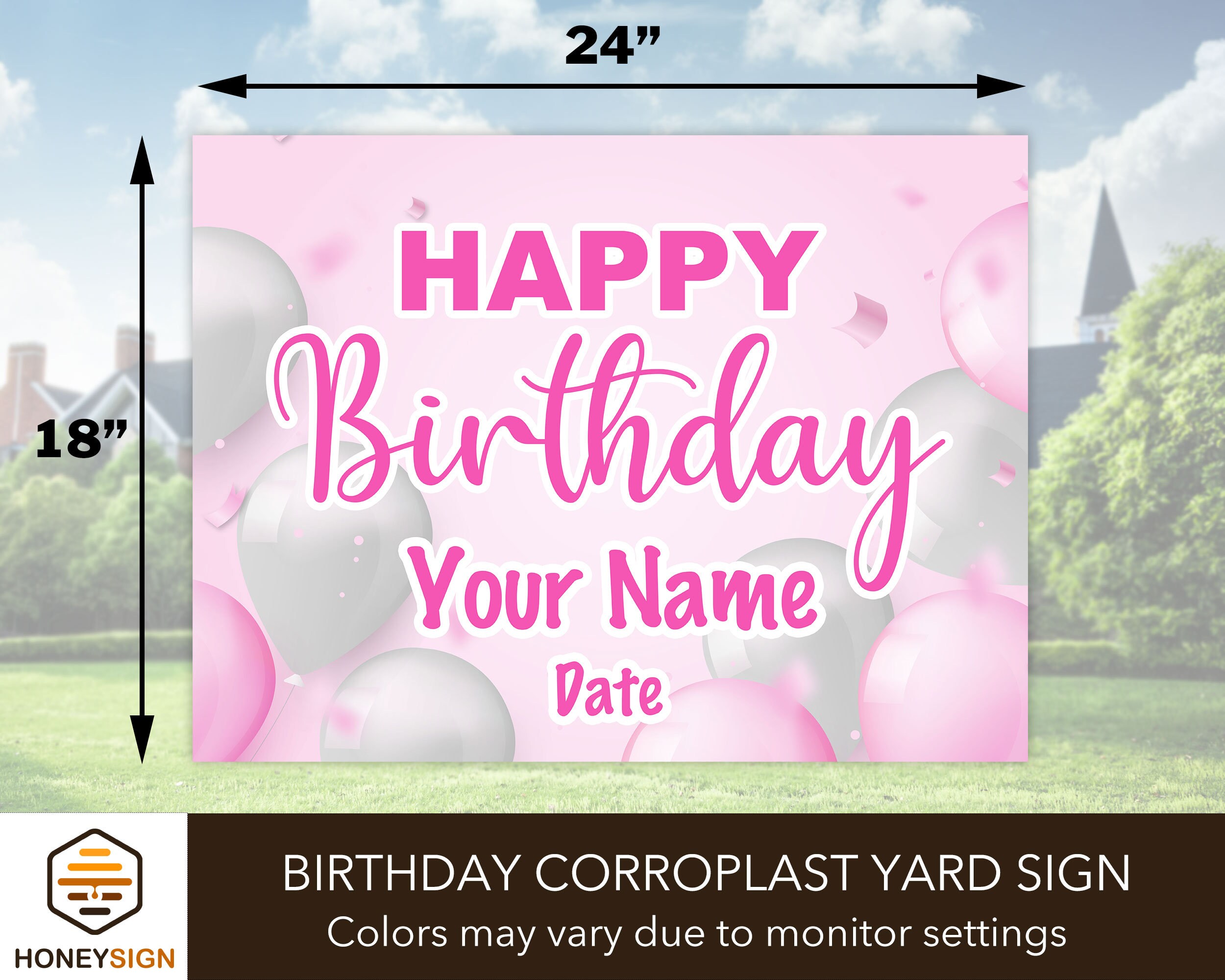 Happy Birthday Yard Sign with H Stake Personalized Pink | Etsy