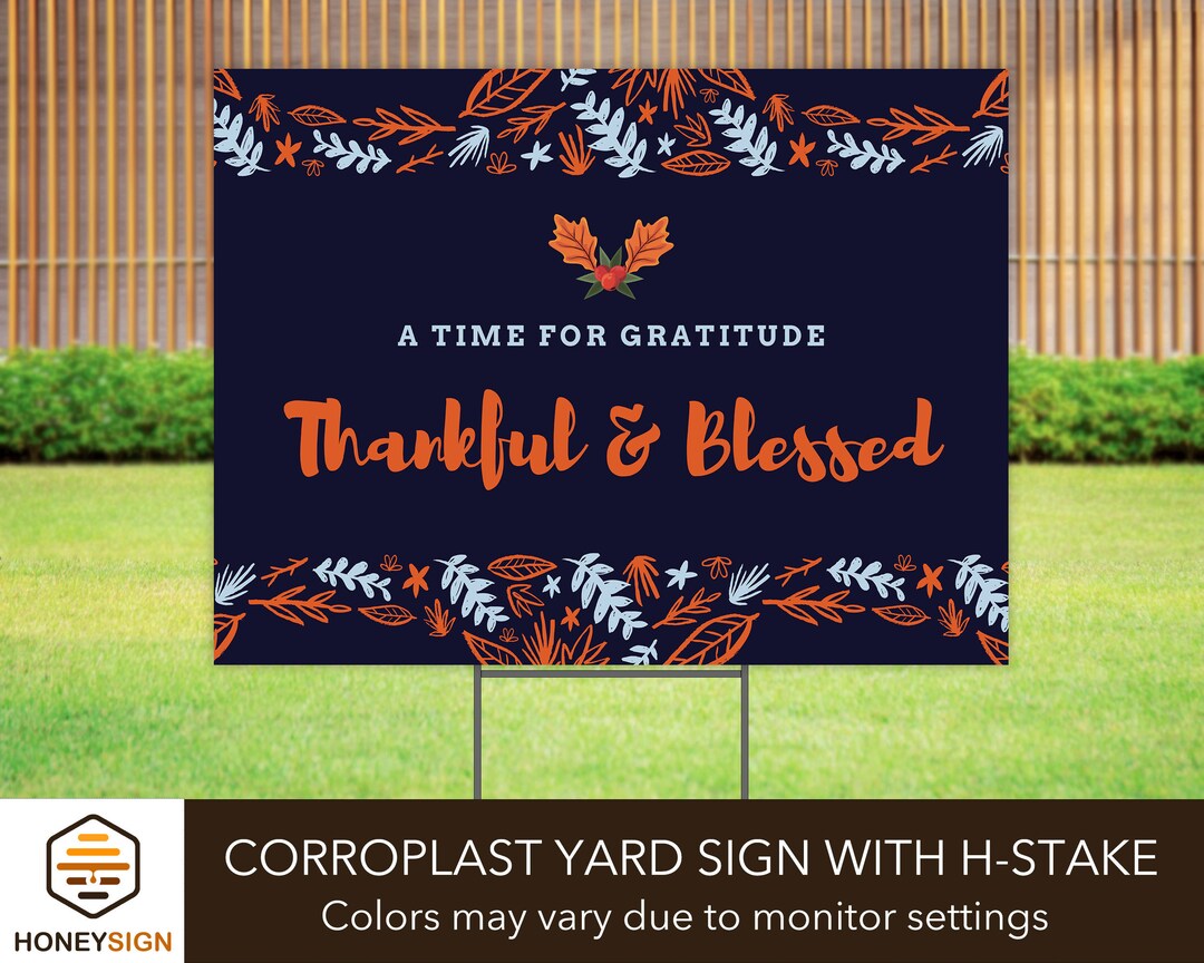 Thankful & Blessed Yard Sign With H-stake, Happy Thanksgiving Decor ...