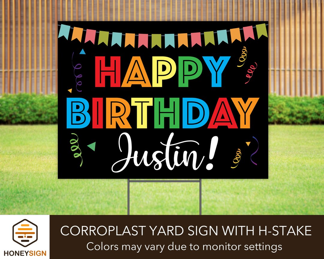 Happy Birthday Yard Sign With H-stake, Personalized Outdoor Birthday ...