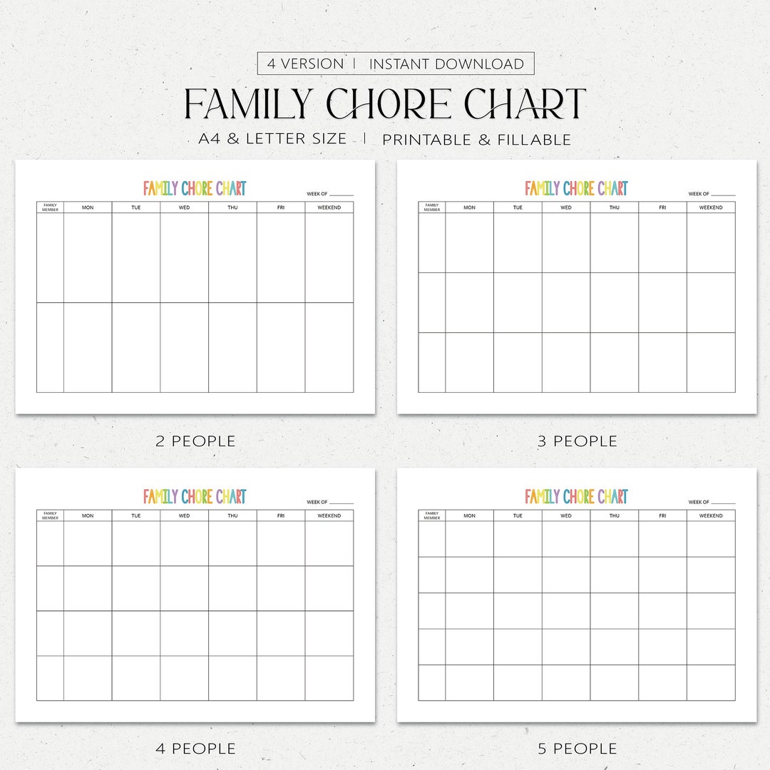 Family Chore Chart Printable, Daily Schedule, Family Calendar, Task ...