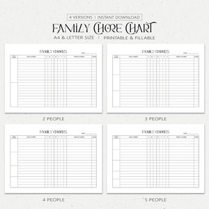Family Daily Chore Chart, Weekly Chores, 2 / 3 / 4 / 5 Person, A4 ...