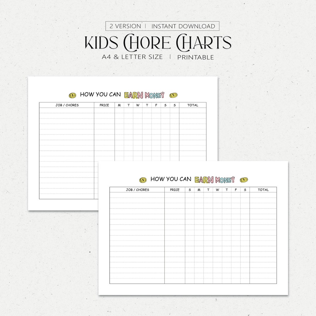 How to Earn Money Chore Chart for Kids, Reward Chart, Kids Routine ...