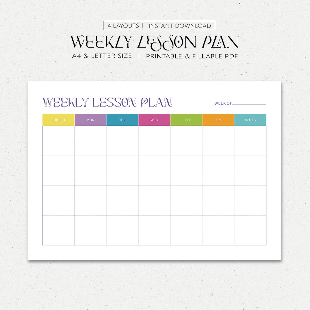 Weekly Lesson Plan, Printable School Schedule, Simple Planner Template ...