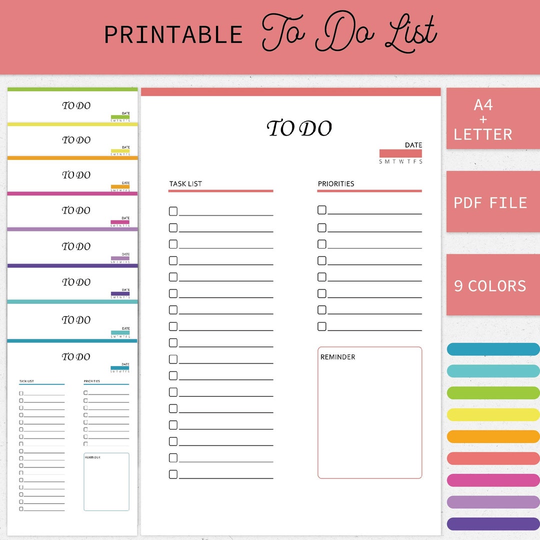 Printable to Do List, A4 and Letter Size, Print at Home Task Checklist ...