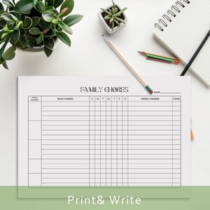 Family Daily Chore Chart, Weekly Chores, 2 / 3 / 4 / 5 Person, A4 ...
