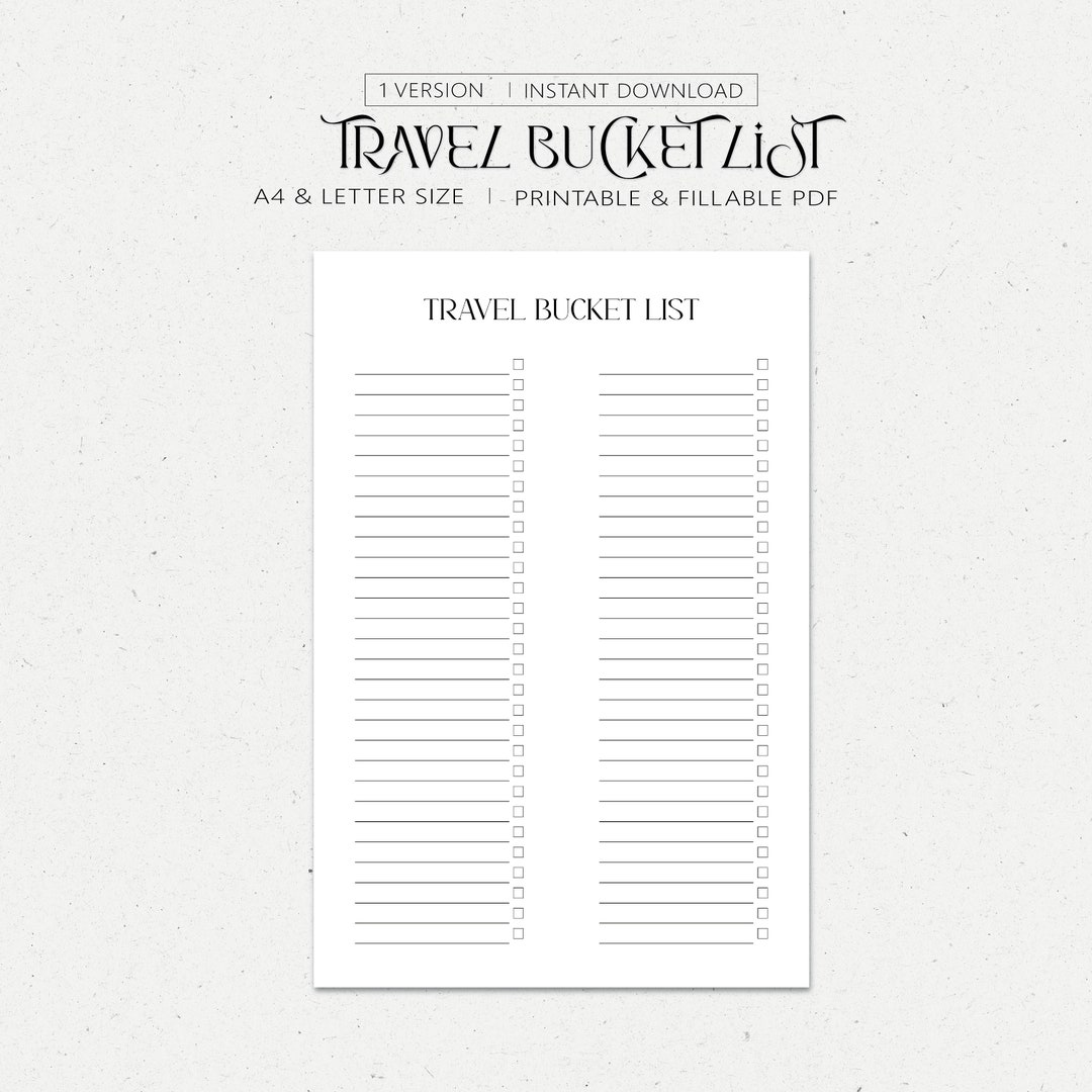 Blank Printable Travel Bucket List, Fillable to Do List, Travel ...