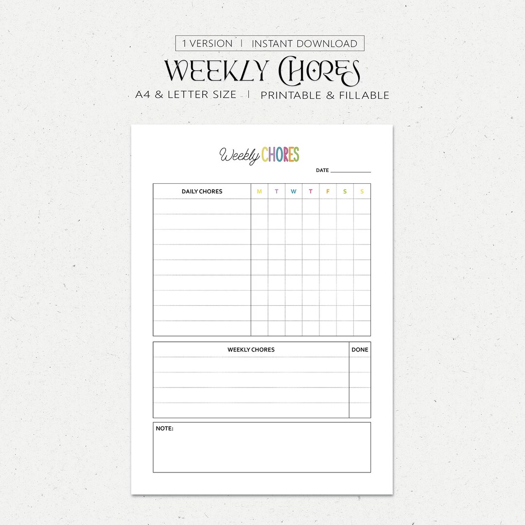 Weekly Chores Chart, Kids Task Tracker, Daily Schedule, Daily Routine ...