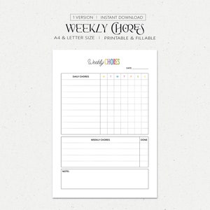 Weekly Chores Chart, Kids Task Tracker, Daily Schedule, Daily Routine ...