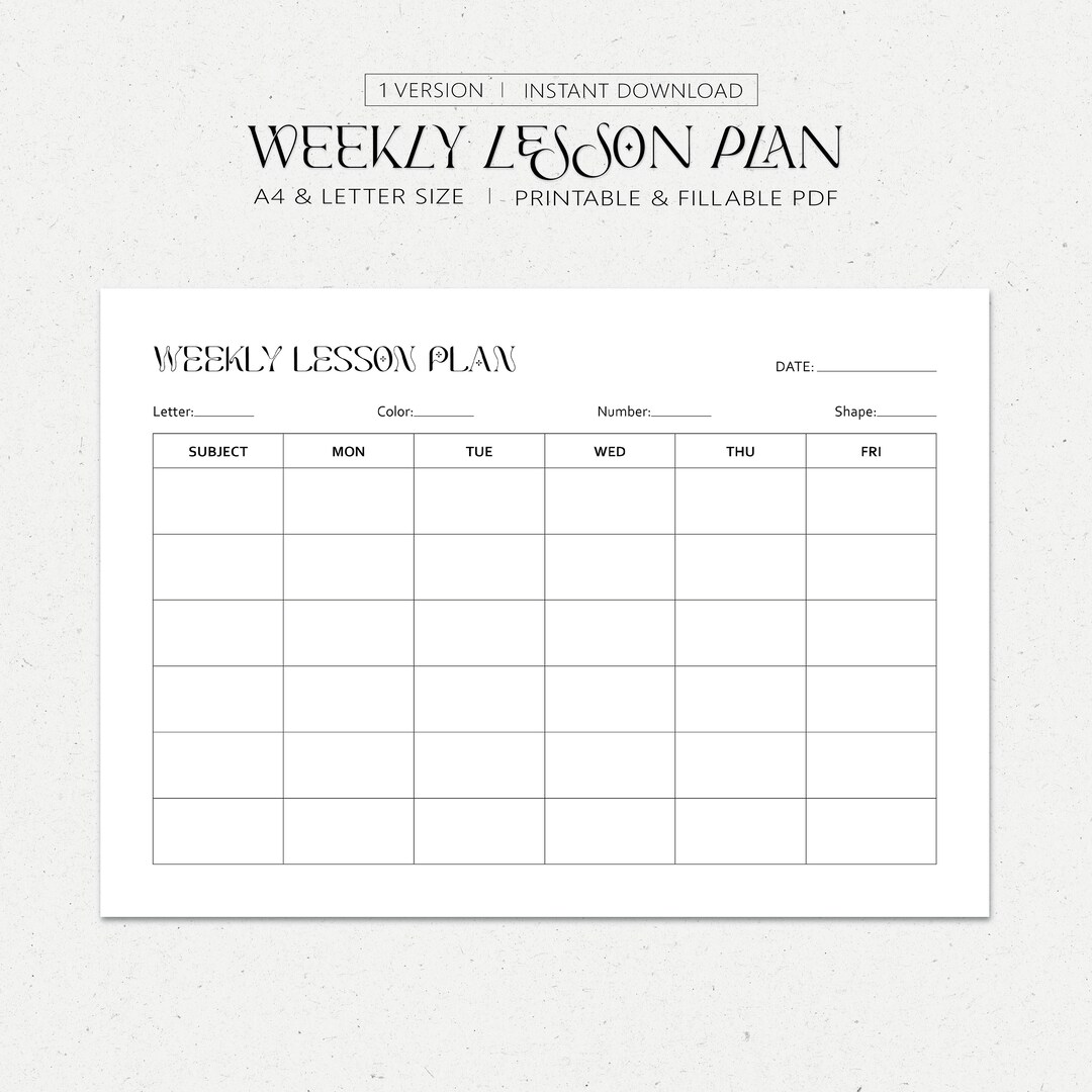 Simple Lesson Plan Template, Preschool Homeschool Planner, Weekly ...