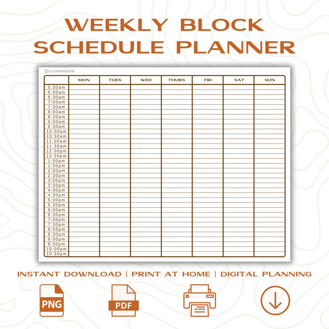 Weekly Time Block Schedule Planner - Neutral, Simple, Easy - Digital ...