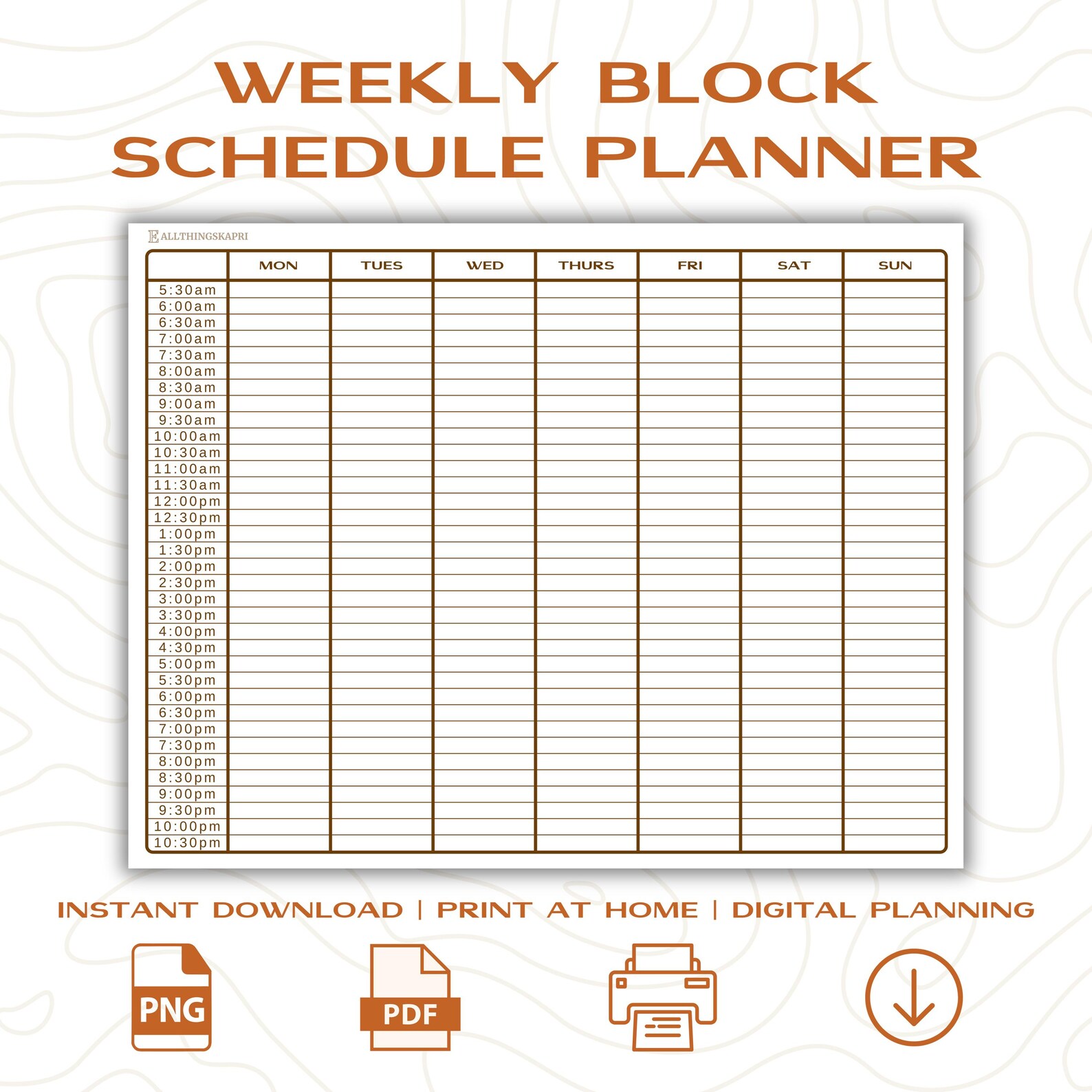 Weekly Time Block Schedule Planner - Neutral, Simple, Easy - Digital ...
