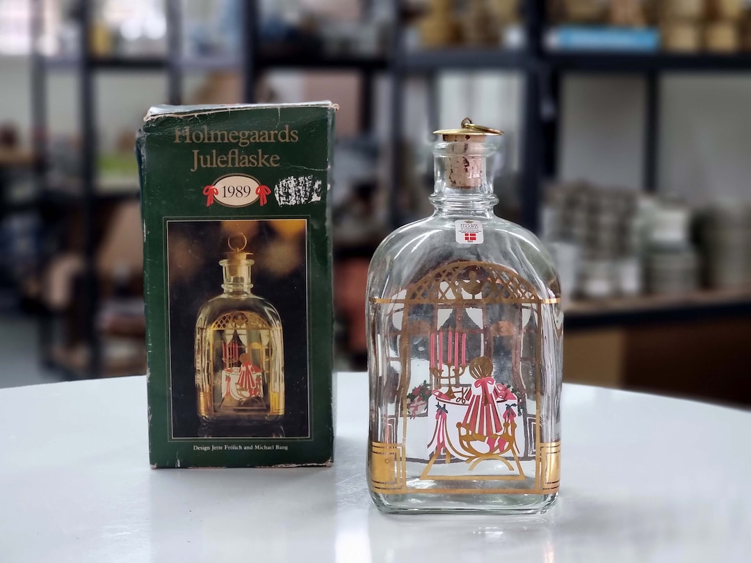 Bella bottiglia di Natale Holmegaard 1989, decanter per liquori ...