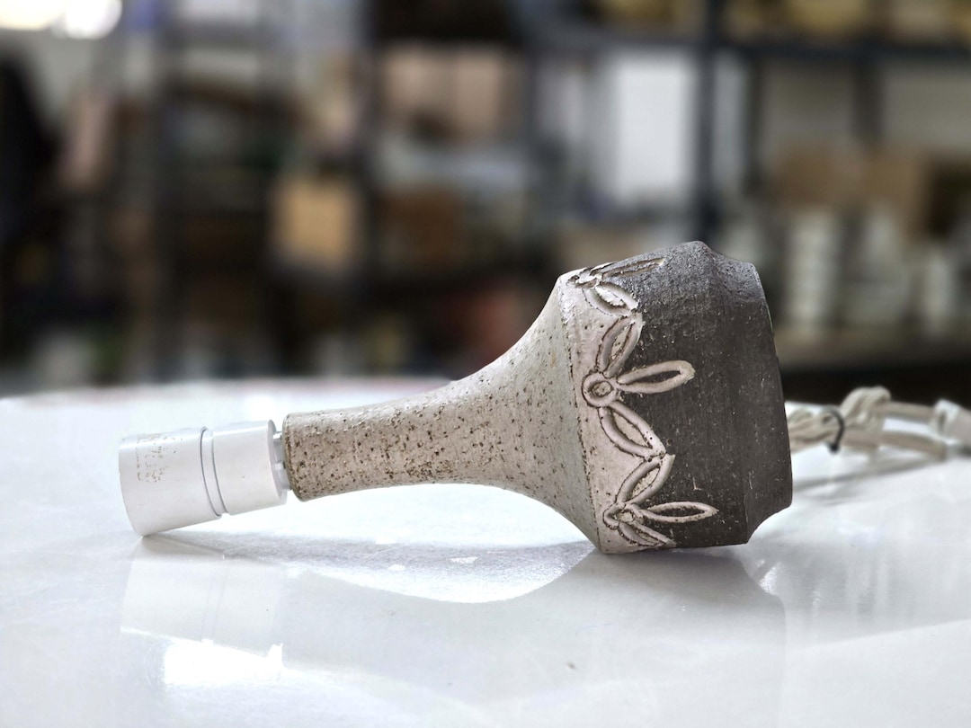 Vintage Løvemose Table Lamp, Cream-colored Patterned Ceramic Light ...