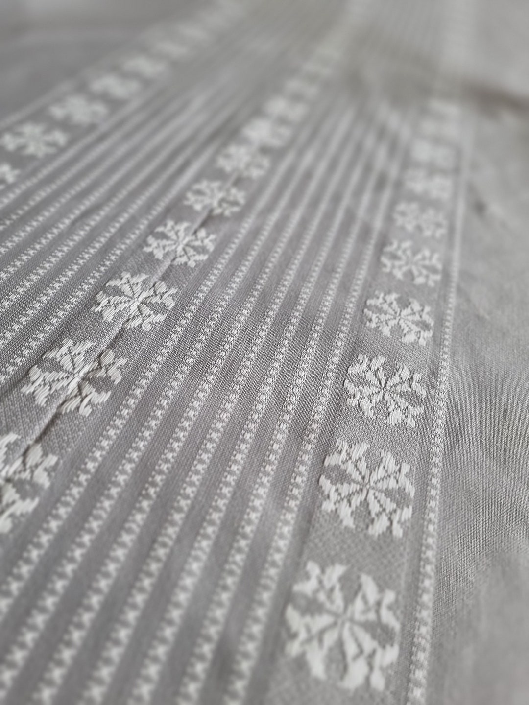 Large, Danish Vintage Tablecloth, Grey and White Embroidered Woven ...