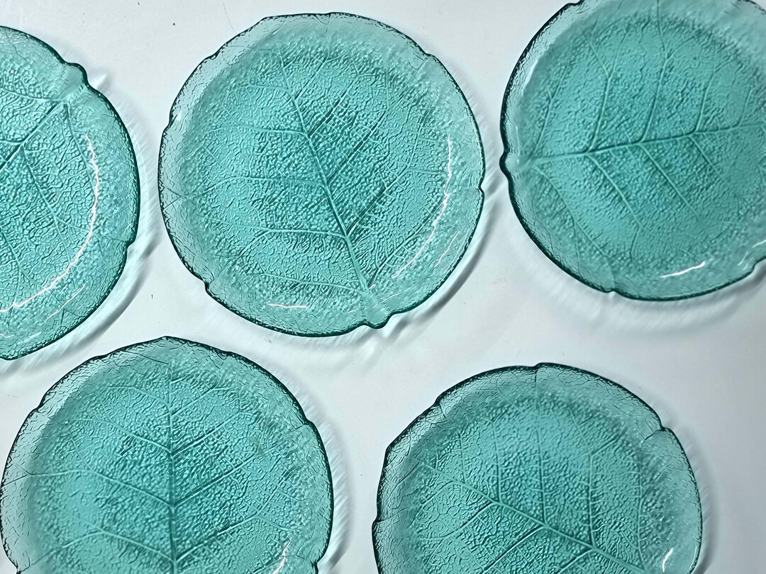 Set of Green 'aspen Leaf' Glass Plates by Arcoroc, French 70s Turquoise ...