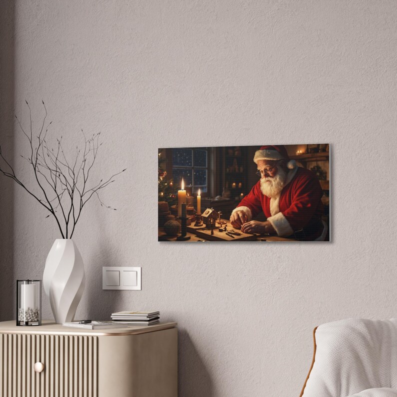 Canvas Stretched, Santa Workshop Wall Art Vintage Santa, Warm and ...