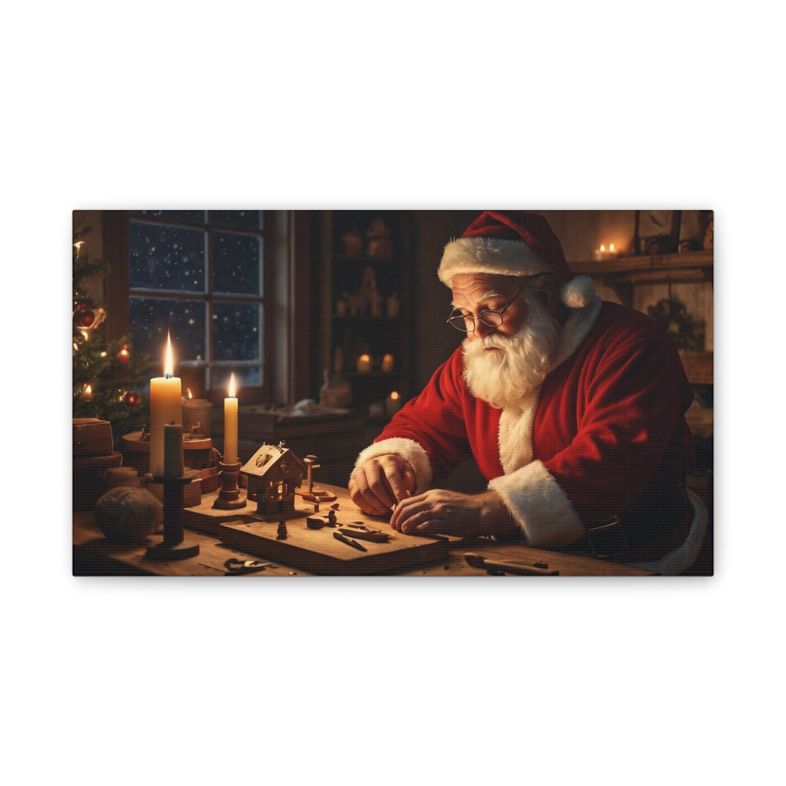 Canvas Stretched, Santa Workshop Wall Art Vintage Santa, Warm and ...