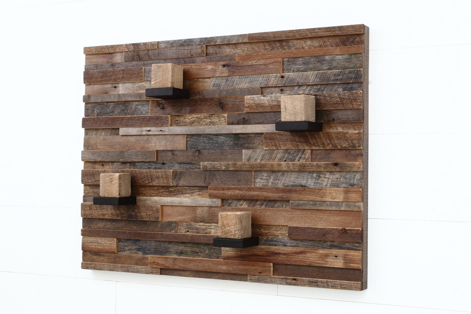 Reclaimed Wood Floating Shelf Artwork, Large Wall Art, Wood Wall Art ...