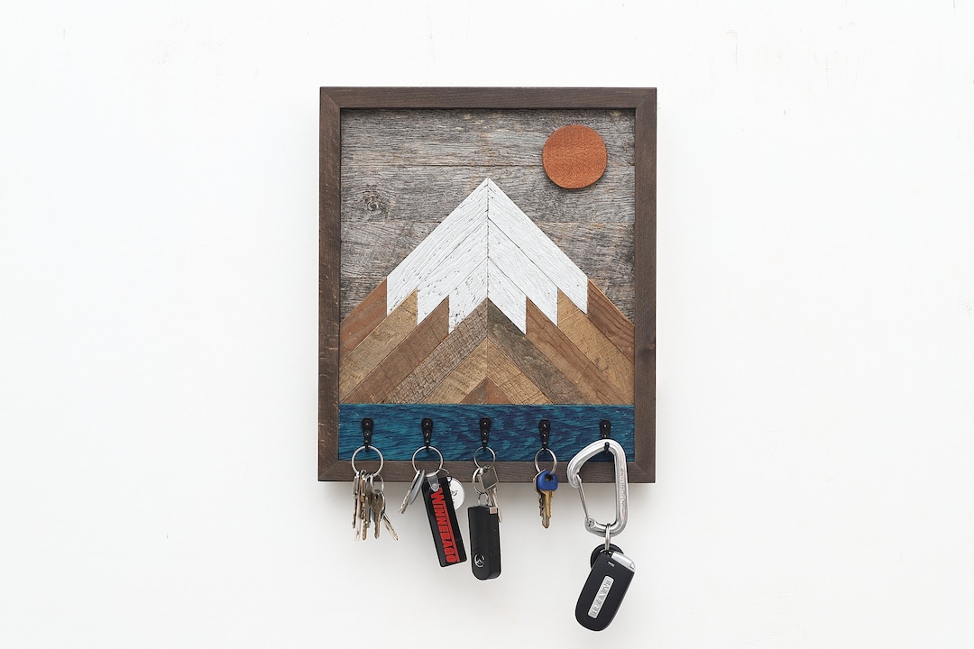 Mountain Key Holder, Rustic Mountain Wood Wall Art, Rustic Mountains ...