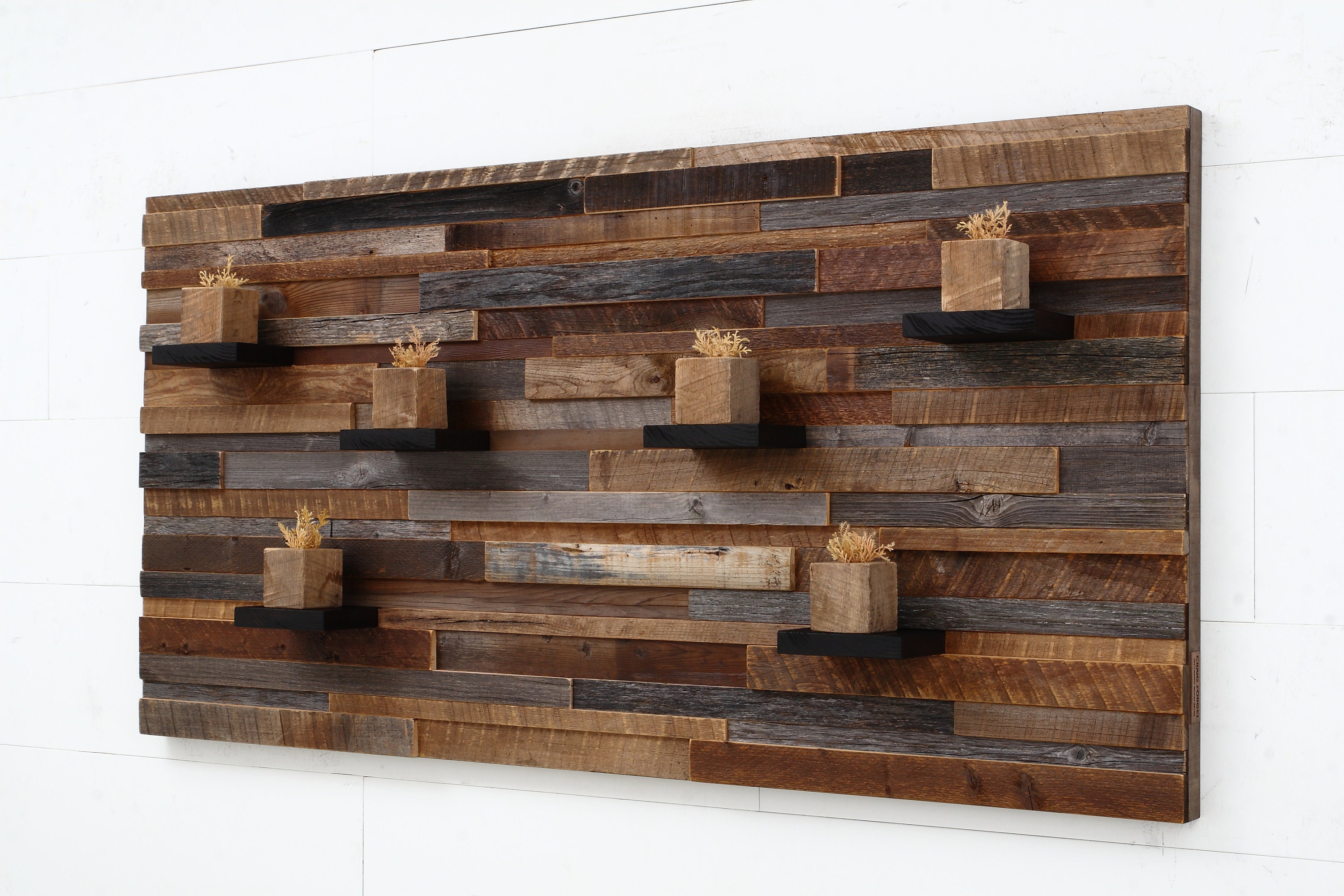 Reclaimed Wood Floating Shelf Artwork, Large Wall Art, Wood Wall Art ...